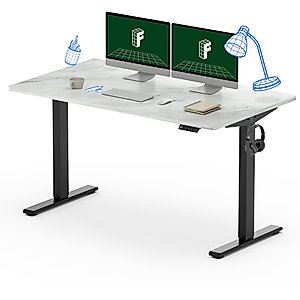 FLEXISPOT EN1 Height Adjustable Standing Desk 55 x 28 Inches Whole-Piece Desktop Electric Stand Up Desk Ergonomic Memory Controller (Black Frame + 55" Marble Grey Top, 2 Packages)