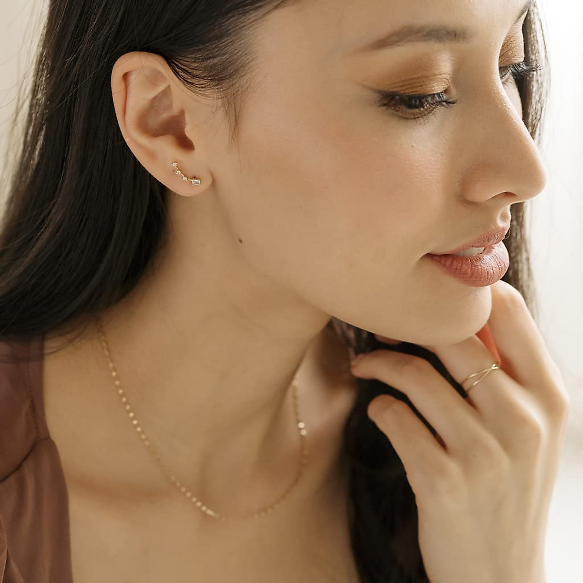HONEYCAT Little Dipper Crystal Ear Crawlers Studs in Gold, Rose Gold, or Silver | Minimalist, Delicate Jewelry (Silver)
