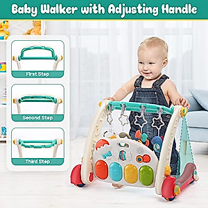 CUTE STONE Baby Gym Play Mat & Baby Learning Walker, Baby Activity Mat with Play Piano, Musical Activity Center with Lights, Baby Push Walkers & Tummy Time Mat for Infant Newborn Toddlers