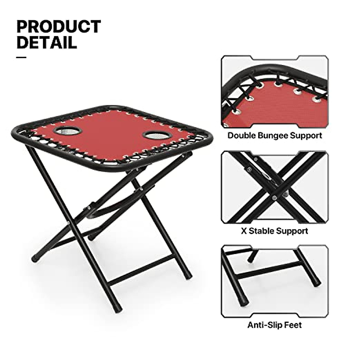 MoNiBloom 3PCS Leisure Chairs Table Set Outdoor Furniture Zero Gravity Chairs Recliner Adjustable Folding Lounger for Pool Patio Camping Yard Beach Vacation, 330lbs Capacity, Maroon