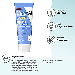 CeraVe Diaper Rash Cream | Baby Healing Ointment for Extra Dry, Cracked Skin | Diaper Cream with Ceramides & Vitamin E | Lanolin, Fragrance, Paraben, Dye, Phthalates & Sulfate Free | 3 Ounce