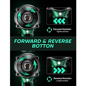 K I M O 1/2 Inch Cordless Impact Wrench, Green, Metal