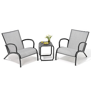 3-Piece Patio Bistro Set, Aluminum Outdoor All-Weather Furniture for Porch, Balcony Wide Ergonomic Chairs, Aluminum Side Table