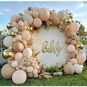 Nude Blush Balloon Garland Double Stuffed Beige Ivory Gold Boho Neutral Balloons Arch Kit for Baby Shower Gender Reveal Birthday Baptism Wedding Party Decoration