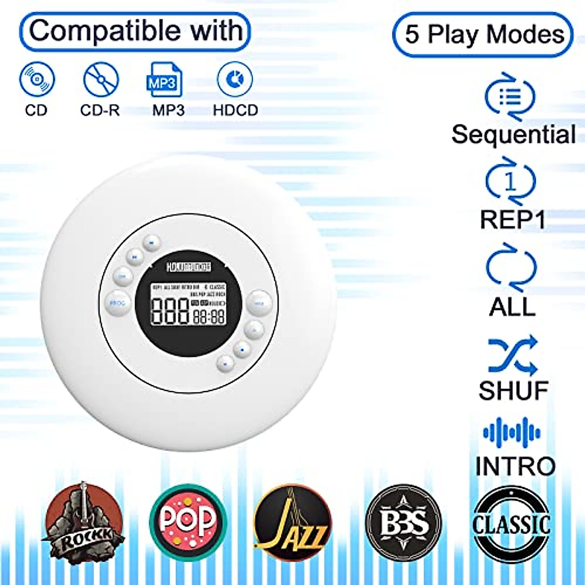 CD Player Portable Rechargeable Portable CD Player for Car and Travel Walkman CD Player with Headphone and Anti-Skip/Shockproof Personal CD Player Discman Kpop Music Compact CD Players with AUX Cable