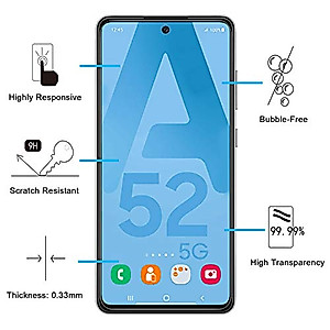 NEW'C Pack of 3, Glass Screen Protector for Samsung Galaxy A52, A52 5G, A52S 5G, Tempered Glass Anti-Scratch, Anti-Fingerprints, Bubble-Free, 9H Hardness, 0.33mm Ultra Transparent, Ultra Resistant