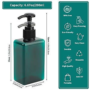 Segbeauty Refillable Soap Dispenser, 4 Pack 6.8oz Plastic Square Press Pump Bottles, 200ml Empty Travel Containers Lotion Cosmetic Bottle Set for Hand Wash Shampoo Conditioner Shower Gel Essential Oil