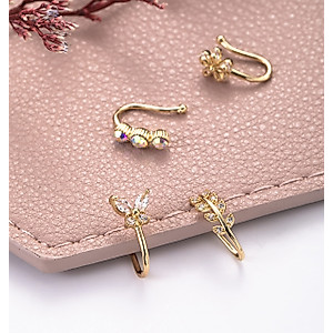 YOVORO 9Pcs Fake Nose Rings Hoop for Women Faux Cartilage Tragus Ring Nose Cuff Non Piercing Jewelry Set G