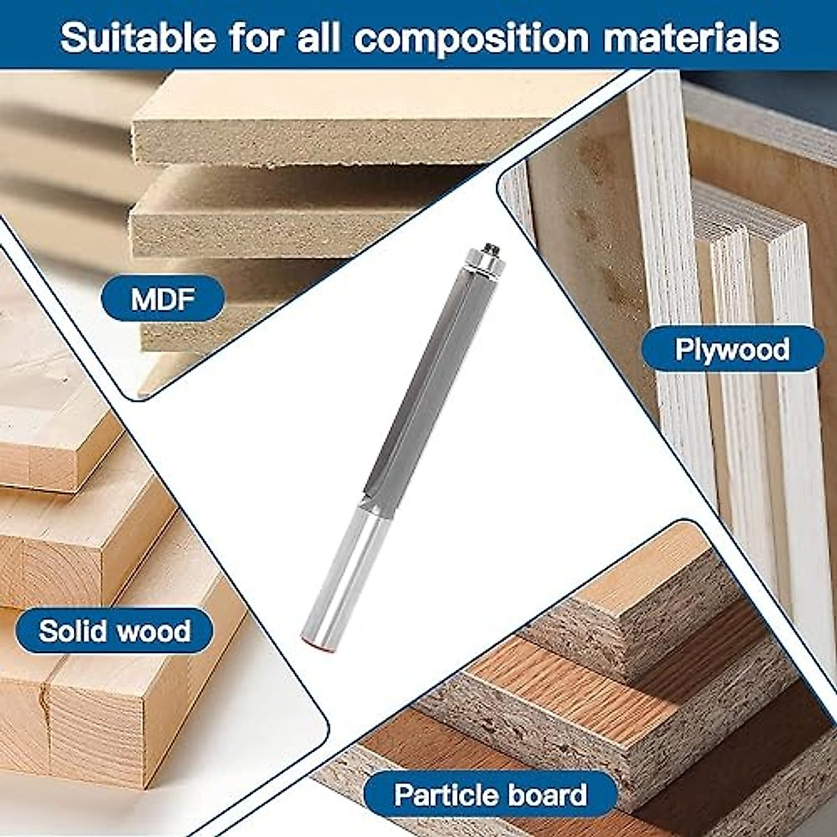 Flush Trim Router Bit 1/2 Shank by Sinoprotools, Extra Long Flush Trim Bit Cutting Length 3", Carbide Top Bearing Router Bit, Trim Router Bits, Flush Cut Router Bit, for Woodworking