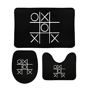 Tic Tac Toe Noughts and Crosses Board Bathroom Rugs and Mats Sets 3 Piece Combination Non-Slip Mat Coral Velvet Toilet Lid Cover Washable 15.7"x23.6"