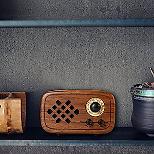 Rerii Bluetooth Speaker, Handmade Walnut Wood Retro Small Bluetooth Radio FM AM, Portable Wireless Speakers for Home and Office