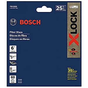 BOSCH FBX660 25-Pack 6 In. X-LOCK Medium Grit Abrasive Fiber Discs 60 Grit Compatible with 7/8 In. Arbor for Applications in Metal Surface Finishing, Weld Blending, Rust Removal
