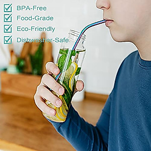 Kitiok 16-Pack Colorful Reusable Metal Long Drinking Straws Stainless Steel Dishwasher Safe With Silicone Tip Case Clearner Brush,Rainbow