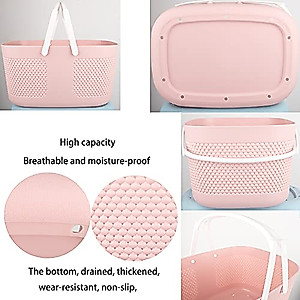 Shower Caddy Basket, Portable Large Capacity Thickened Plastic Organizer Storage Tote with Handles Drainage Toiletry Bag Bin for Bathroom, College Dorm Room Essentials, Kitchen, Camp, Gym - Pink