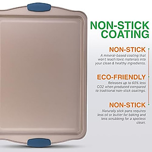 15” Non Stick Cookie Sheet, Large Gold Commercial Grade Restaurant Quality Carbon Steel Bakeware with Blue Silicone Handles, Compatible with Models NCSBSG63, NCSBSG60