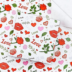 Valentine's Day Gift Wrapping Paper for Women Girls, Rose Flower Lip Heart Love Print Gift Wrap Paper for Bridal Shower Wedding Birthday Holiday Any Occasion 4 Sheet Folded Flat