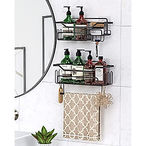 Uamector Shower Caddy Shelves Bathroom Organizer, 2 Pack Adhesive Rustproof Stainless Steel Black Shower Shelf for Inside Shower, No Drilling Wall Mount Shower Organizer Storage for Kitchen