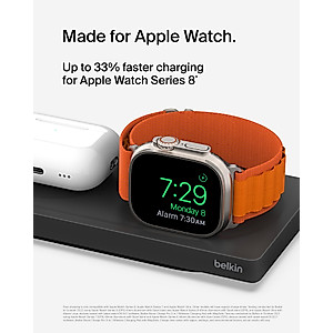 Belkin MagSafe 3-in-1 Wireless Charging Pad - Fast Wireless Charging for Apple Watch, iPhone 16, iPhone 15, iPhone 14, & iPhone 12 Series, & AirPods - Charging Station for Multiple Devices - Black