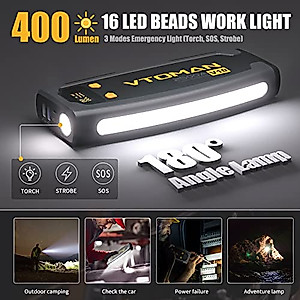 VTOMAN V10 Jump Starter, 2500A for 9L Gas and 7L Diesel Engine with PD30W Two-Way Quick Charge, Car Battey Charger Jump Box Portable, 12V Auto Battery Booster Power Pack with Jumper Cable WorkLight