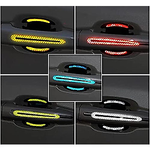 JINSHENG 8PCS 3D Carbon Fiber Texture Car Door Handle Reflective Stickers,Auto Door Handle Anti-Scratch Protective Film Car Outdoor Safety Reflective Strips (White)