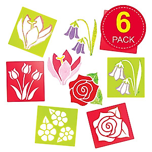 Baker Ross AW284 Flower Stencils - Pack of 6, Floral Prints for Kids to Use in Arts and Crafts Activities, Painting and Printing Projects