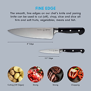 Messermeister Meridian Elite Chef & Parer Set - Includes 8" Stealth Chef's Knife & 3.5" Paring Knife - Rust Resistant & Easy to Maintain
