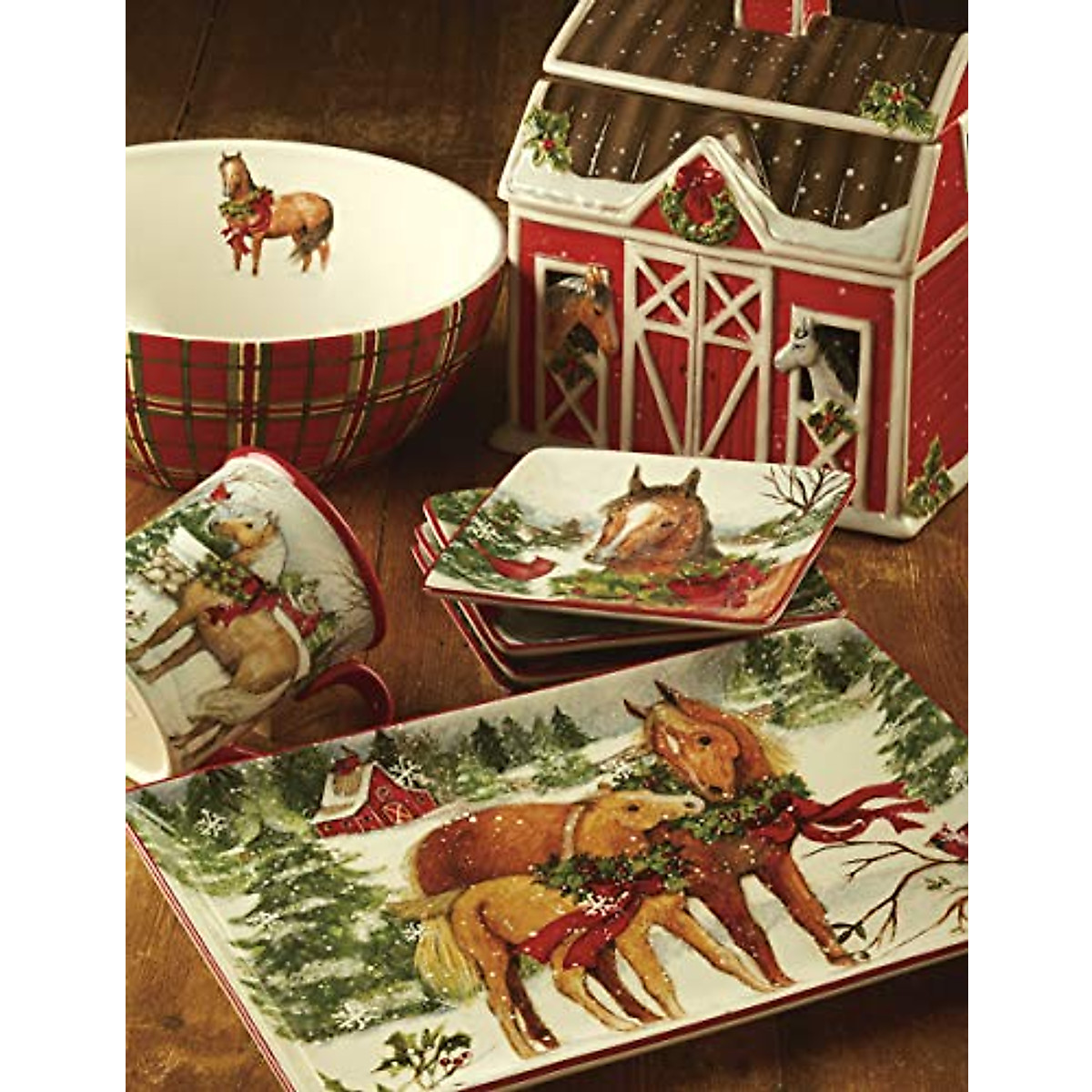 Certified International 16" x 12" Christmas on The Farm Rectangular Platter 16",Red