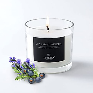 subrtex Juniper & Lavender Scented Candles for Women, 7oz Small Jar Single Wick Candle, 40 Hours of Burn Time, Highly Scented Aromatherapy Candle Valentine's Day Gift for Bathing Massage