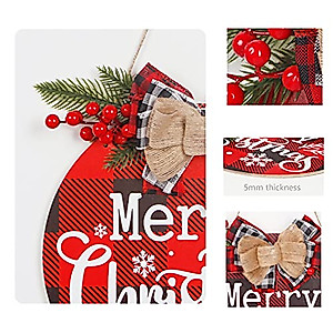 Boltigen Merry Christmas Decorations Sign Front Door Round Wooden Wreath Christmas Hanging Sign Decor for Christmas Home Window Wall Farmhouse Indoor Outdoor Decorations (Style 1)