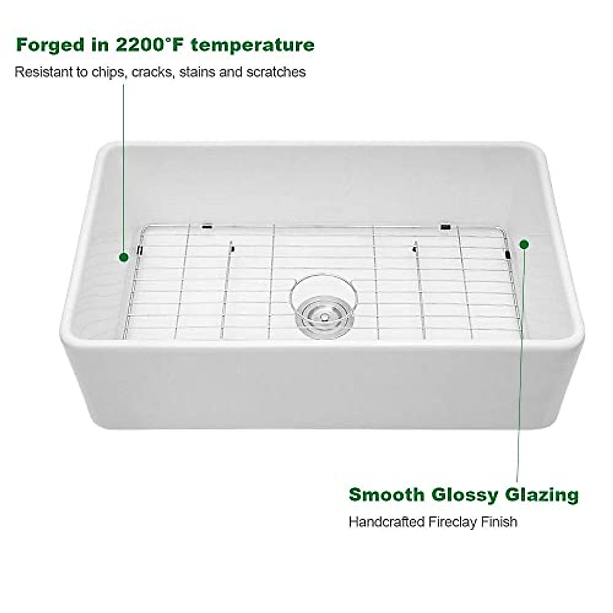 33 White Farmhouse Sink - Sarlai 33 Inch Kitchen Sink Apron Front Ceramic Porcelain Vitreous Fireclay Single Bowl Farmer Sink Basin