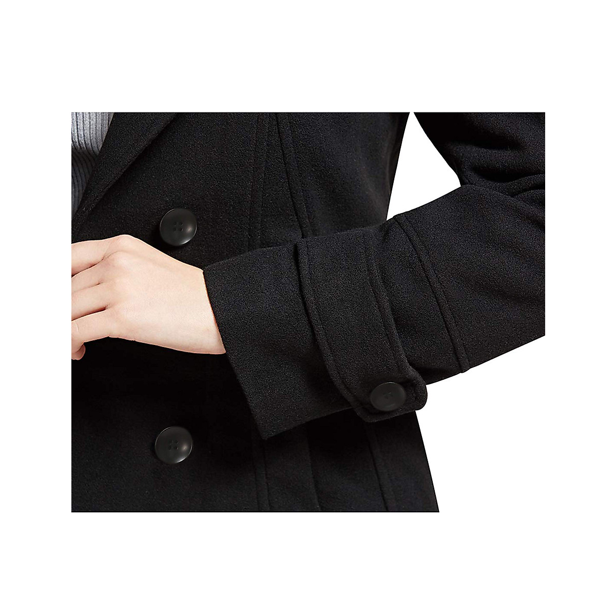 Tanming Women's Warm Double Breasted Wool Pea Coat Trench Coat Jacket with Hood (Black-XL)