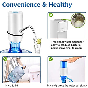 Water Dispenser for 5 Gallon Bottle, Electric Drinking Water Pump Portable Automatic Water Pump for Camping, Kitchen, Home, Office, Car, Fits for Indoor and Outdoor