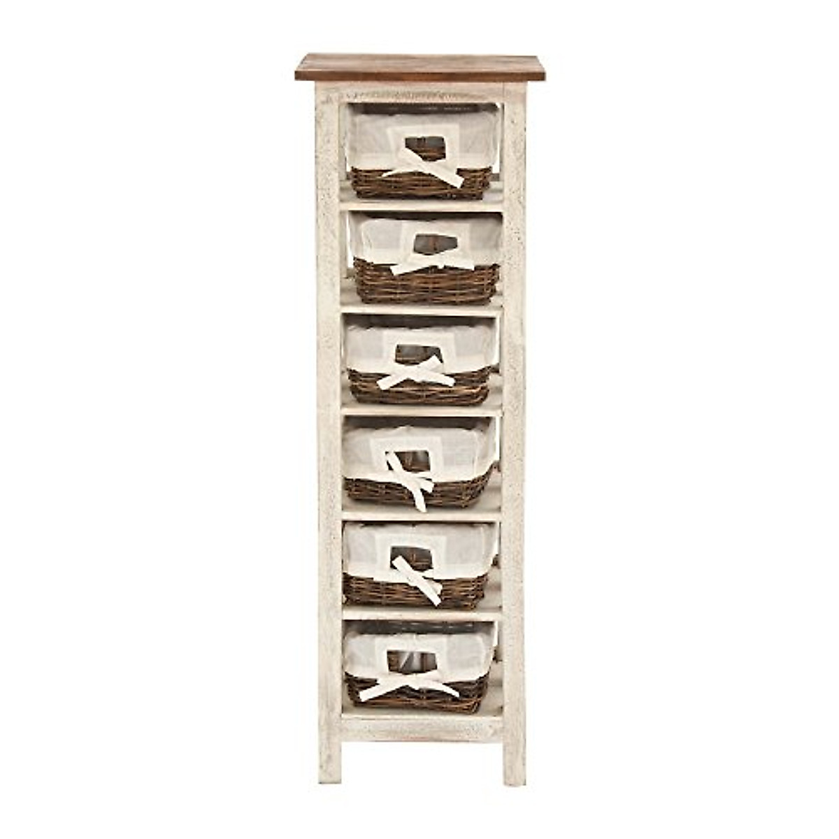 Deco 79 Wood 6 Baskets and 2 Doors Storage Unit, 16" x 11" x 50", White