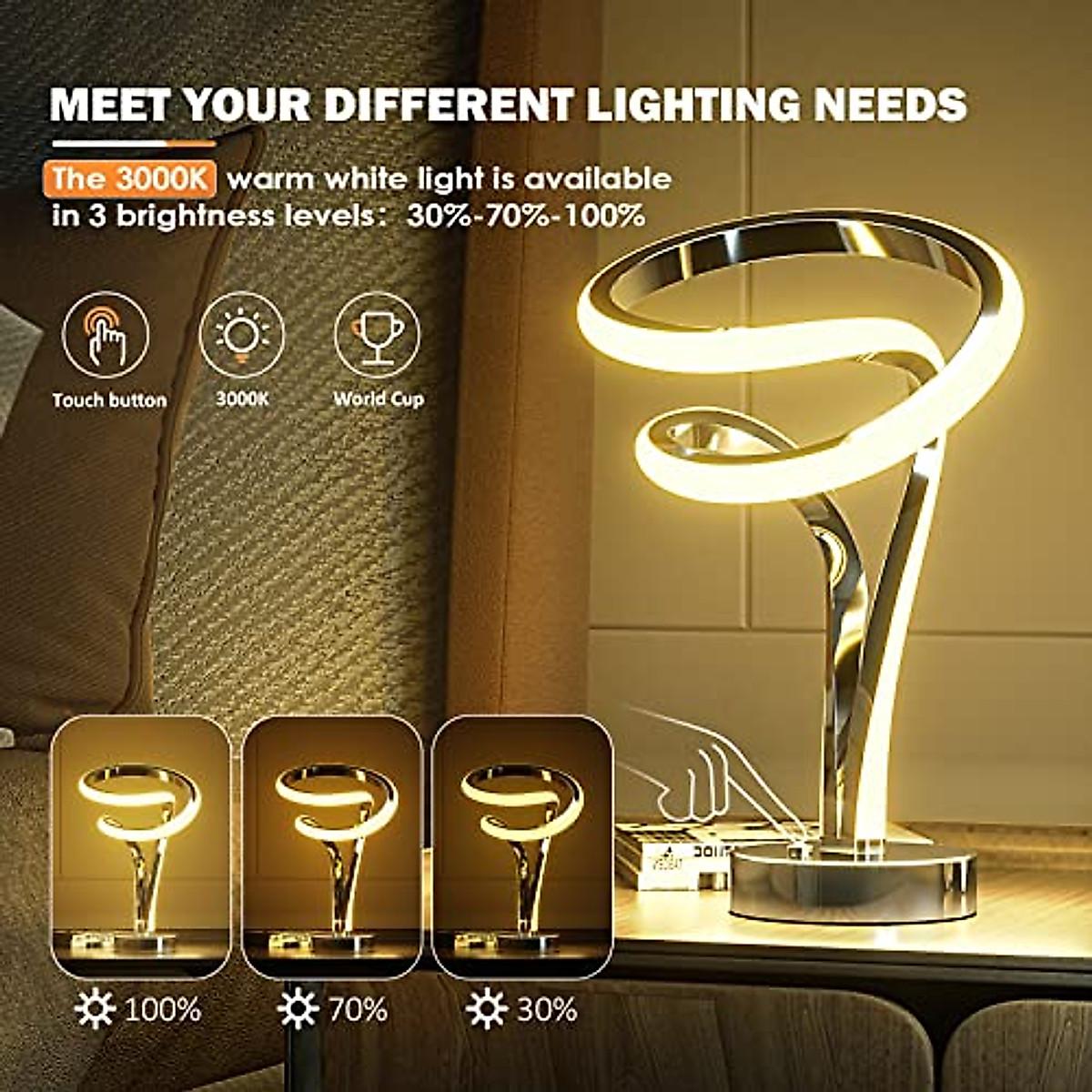 airnasa Modern Spiral RGB Table Lamp, Touch Dimmable LED Nightstand Lamp, 10 Light Modes Bedroom lamp, Unique Lamps for Home Decor Living Room Bedroom Office, Cool Lamps for Ideal Gift
