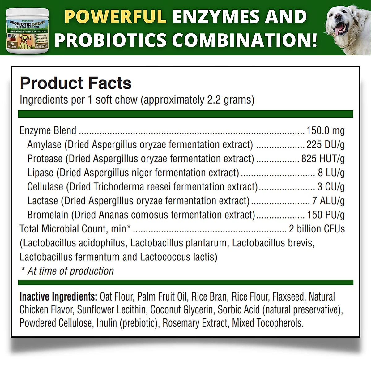 Probiotics for Dogs - Digestive Health, Gut Flora, Bowel Support, Immune System Support - Soft Chews Supplement for Dogs 120 ct, Made in USA