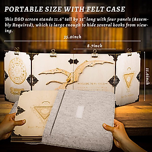 Dungeon Master's Screen 4-Panel Wood Laser Carved DM Screen with Felt Case - D&D, Tabletop RPG Accessories for Game Master