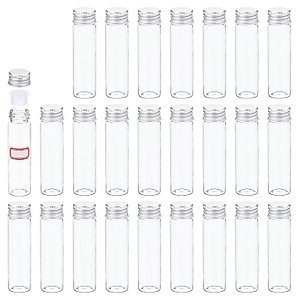 PATIKIL 20ml Clear Glass Vials, 25 Pack Small Liquid Sample Vial with Screw Caps Plastic Stoppers and 64 Labels Leak-Proof Bottles Empty Jars