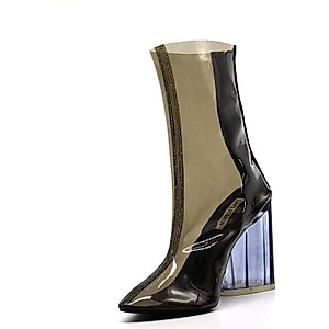 Cape Robbin Crystal Glaze Womens Perspex Lucite Clear Pointy Toe Chunky Heel Ankle Boots,Black,10