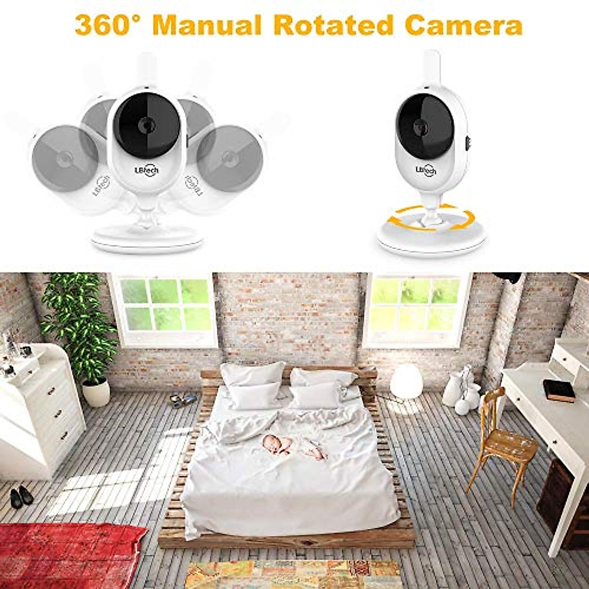 LBtech Video Baby Monitor with One Digital Camera and 4.3'' Color LCD Screen,Infrared Automatic Night Vision,Power Saving On/Off,Up to 960 ft Range