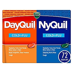 Vicks DayQuil and NyQuil Combo Pack, Cold & Flu Medicine, Powerful Multi-Symptom Daytime And Nighttime Relief For Headache, Fever, Sore Throat, Cough, 72 Count, 48 DayQuil, 24 NyQuil Liquicaps