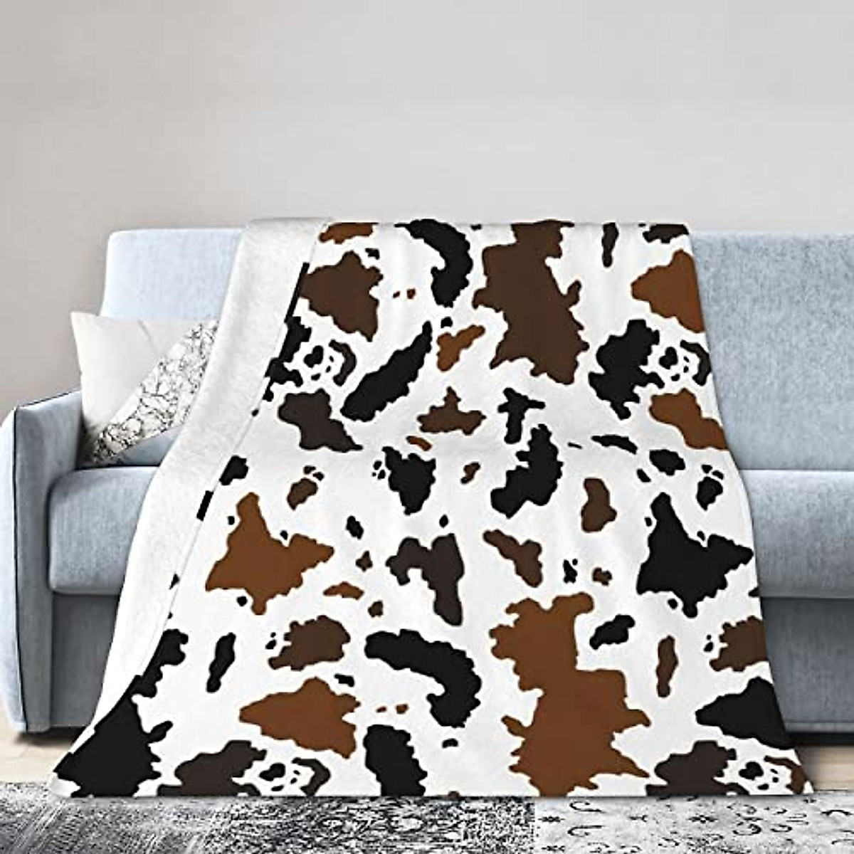 Artfuy Cow Print Blanket Microfiber Sherpa Fleece Throw Blanket Super Soft Lightweight Fuzzy Flannel Cozy Warm Plush Blankets for Couch Sofa Bed Office