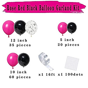 Rose Red Black Hot Pink Balloon Garland Arch Kit - 117PCS Rose Red Hot Pink Black Balloon Silver Confetti Balloons for Girl 16th 18th 21th Birthday Baby Shower Graduation Bachelorette Party