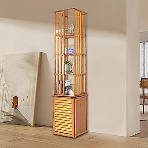 Rotating Bookshelf Bookcase, 6-Tier Corner Bamboo Book Shelf, 360° Display Rotating Storage Rack, Freestanding Bookcases with Open Design Shelving for Living Room Study Room Office (Dark Wood Color)