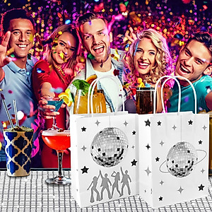 36 Pcs Disco Ball Gift Bags Disco Party Disposable Gift Bag 70s Disco Party Supplies for Candy Goodies Gifts, Disco Paper Bags with Handles for Wedding Bachelorette Party Decoration (White)
