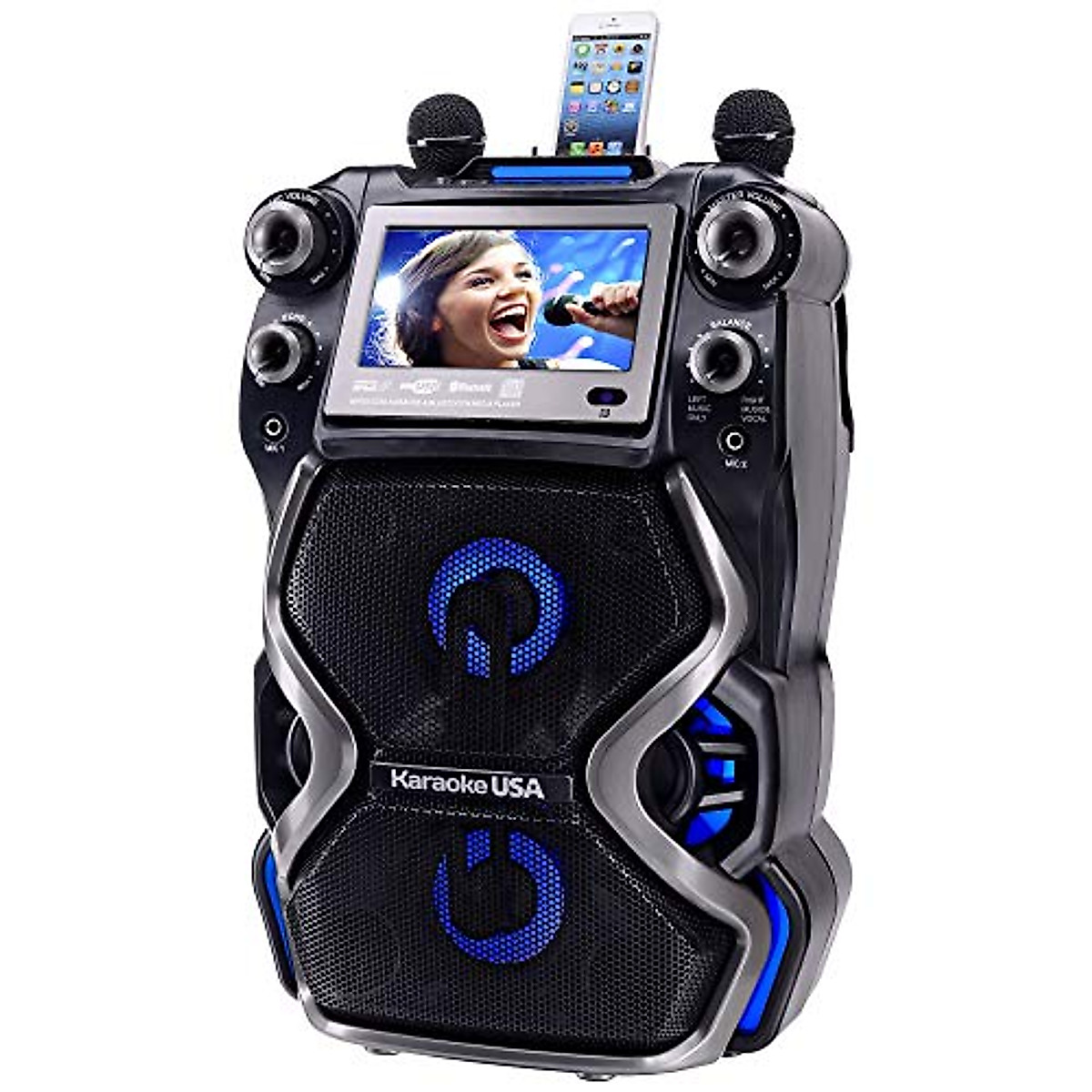 Karaoke USA GF920 Rechargeable Portable Bluetooth CDG-MP3G Karaoke Machine and PA System with 2 Microphones