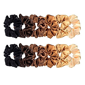 BBTO 12 Pieces 4.3 Inch Satin Hair Scrunchies for Women Elastic Bobbles Scrunchies Hair Ties for Adults, Big Scrunchy Ponytail Holder with Elastic Bands Thick Thin Curly 6 Colors