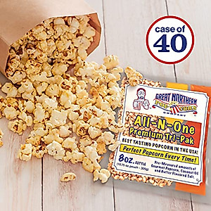 Great Northern Popcorn Company Movie Theater Style 40-Count Popcorn Packs Pre-Measured 8-Ounce All-in-One Kernel, Salt, Oil Packets for Popping Machines, 8 Ounce (Pack of 40)
