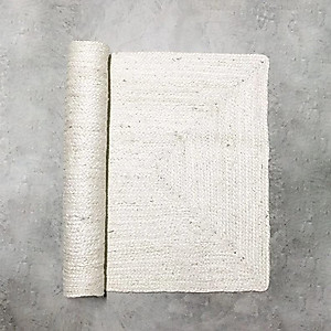 Indian White-Beige Scandinavian Rug. Pattern Hemp Jute Rug. Ivory&Beige Rug. Handwoven Rug. 100% Natural Rug (4' x 6'Braided Rug)