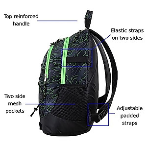 FUEL 18” Unisex Backpack Terra Sport Spacious Dual Compartment w/Laptop Sleeve and Bungee for Travel, College, Work - Neon Outline Camo