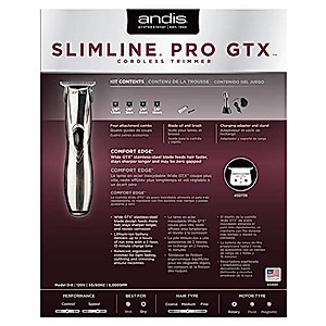 Andis Slimline Pro GTX Lithium-Ion Cordless Wide Blade Trimmer D-8 (32690) - Bundled with a BeauWis Blade Brush